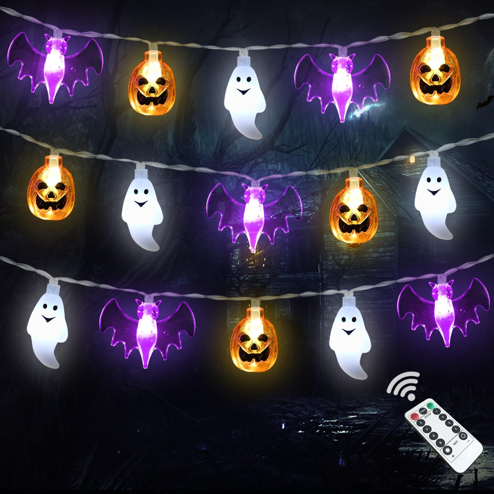 Amazon.com: Zimati Halloween Lights, 16 FT 30 LED 3D Pumpkin Bat Ghost ...