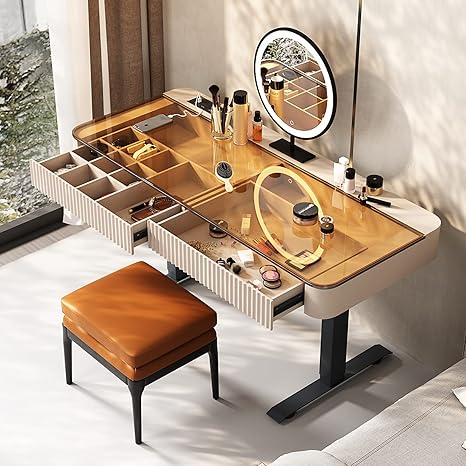 Amazon.com: Lartis Vanity Table with Stool,Electric Lift Vanity Desk ...