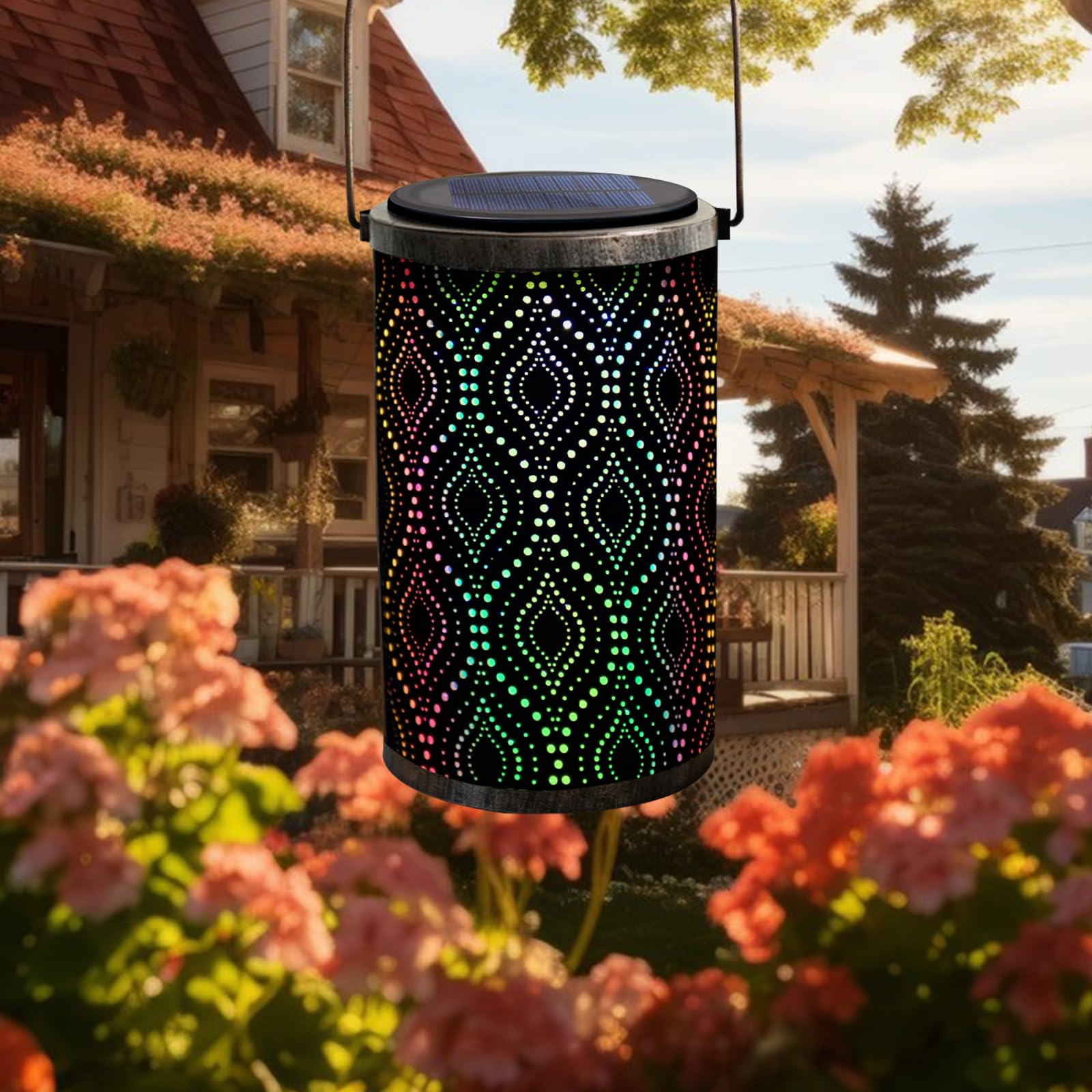 Amazon.com: NBQQ Solar-Powered Iron Art Lantern - Two Lighting Modes ...