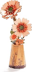 rowood Artificial Flowers Gerbera Daisy, 3D Puzzle DIY Wooden Flower ...