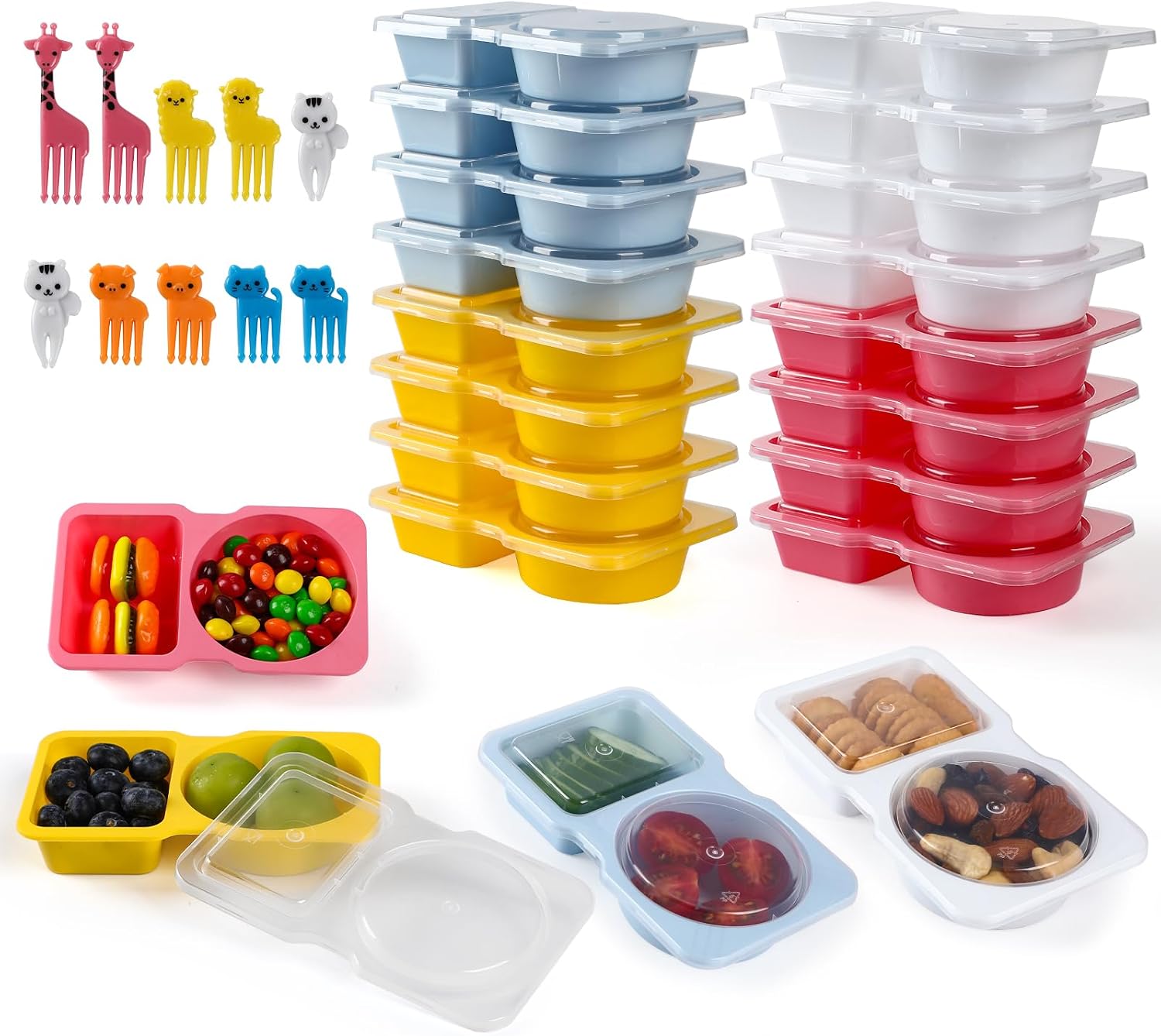 Amazon.com: 20 Sets Reusable Snack Containers with Lids, 2-Compartment ...