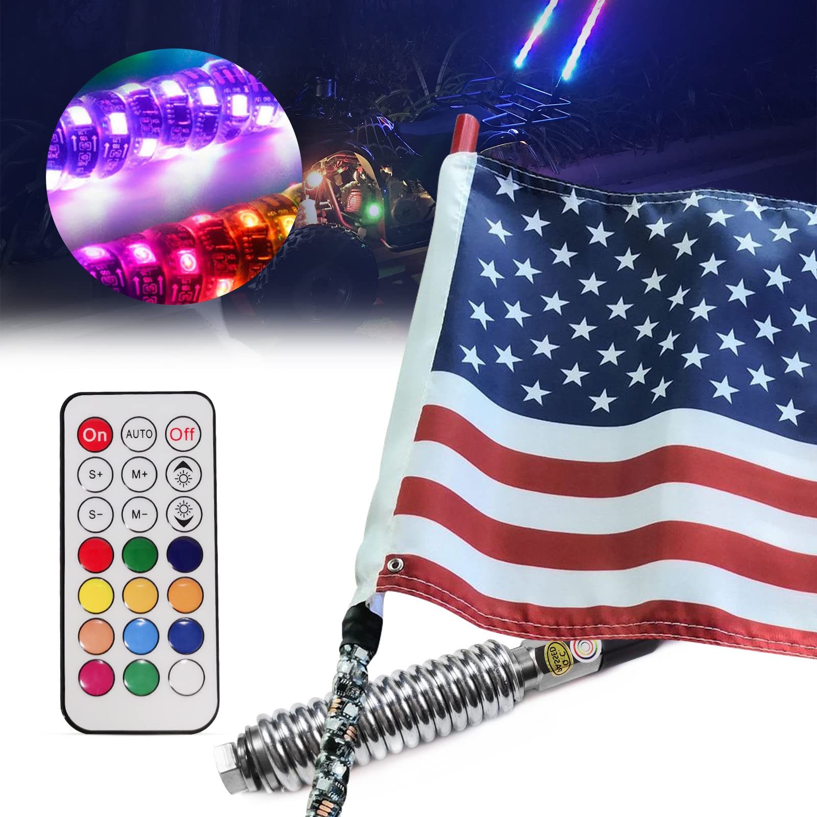 Kingshowstar3ft Led Whip Light With Flag And Remote Control 360 ...