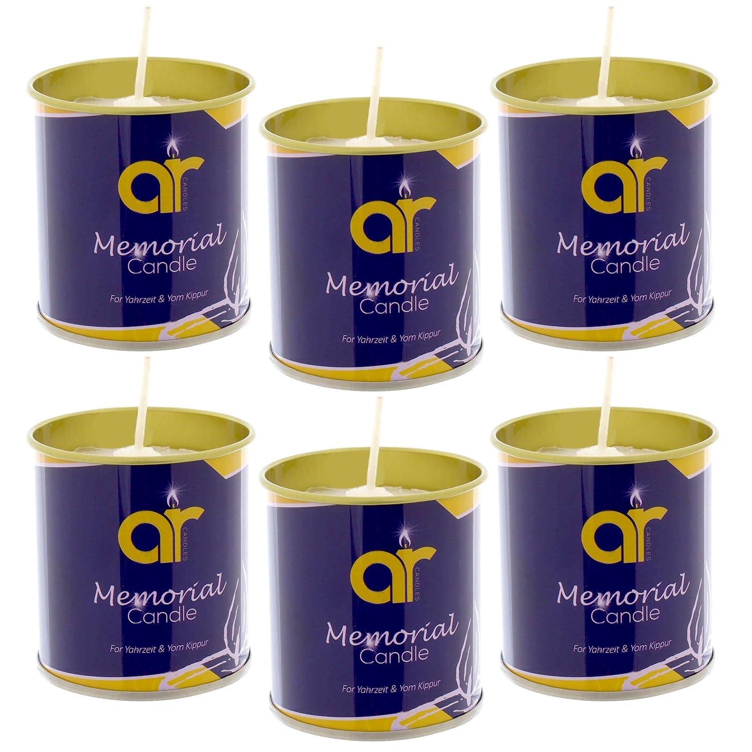 AR Memorial Candles in Tin (6-Pack) - Candle Gifts for Jewish Holidays ...