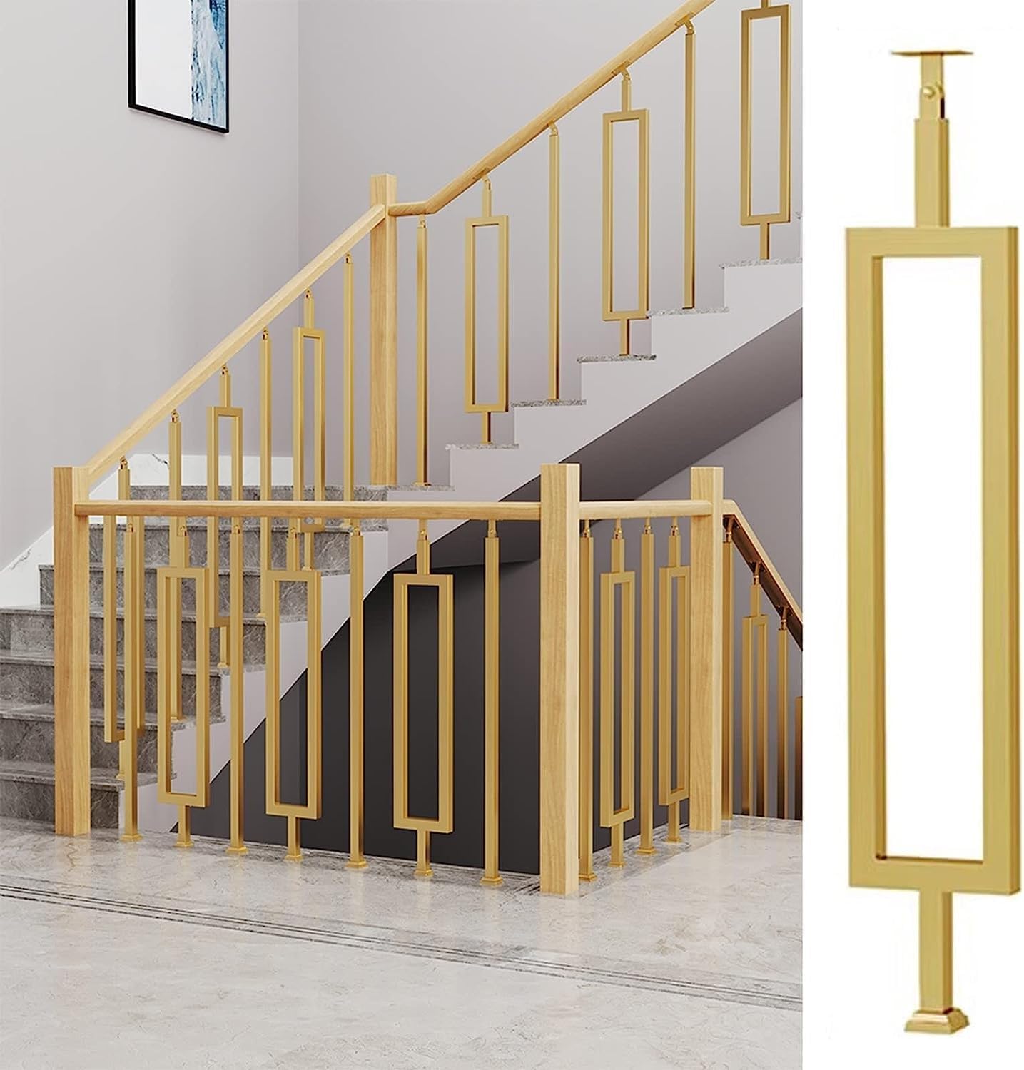 Amazon.com: SAFWEL Indoor Stair Railing Deck Balusters Gold Spindles ...