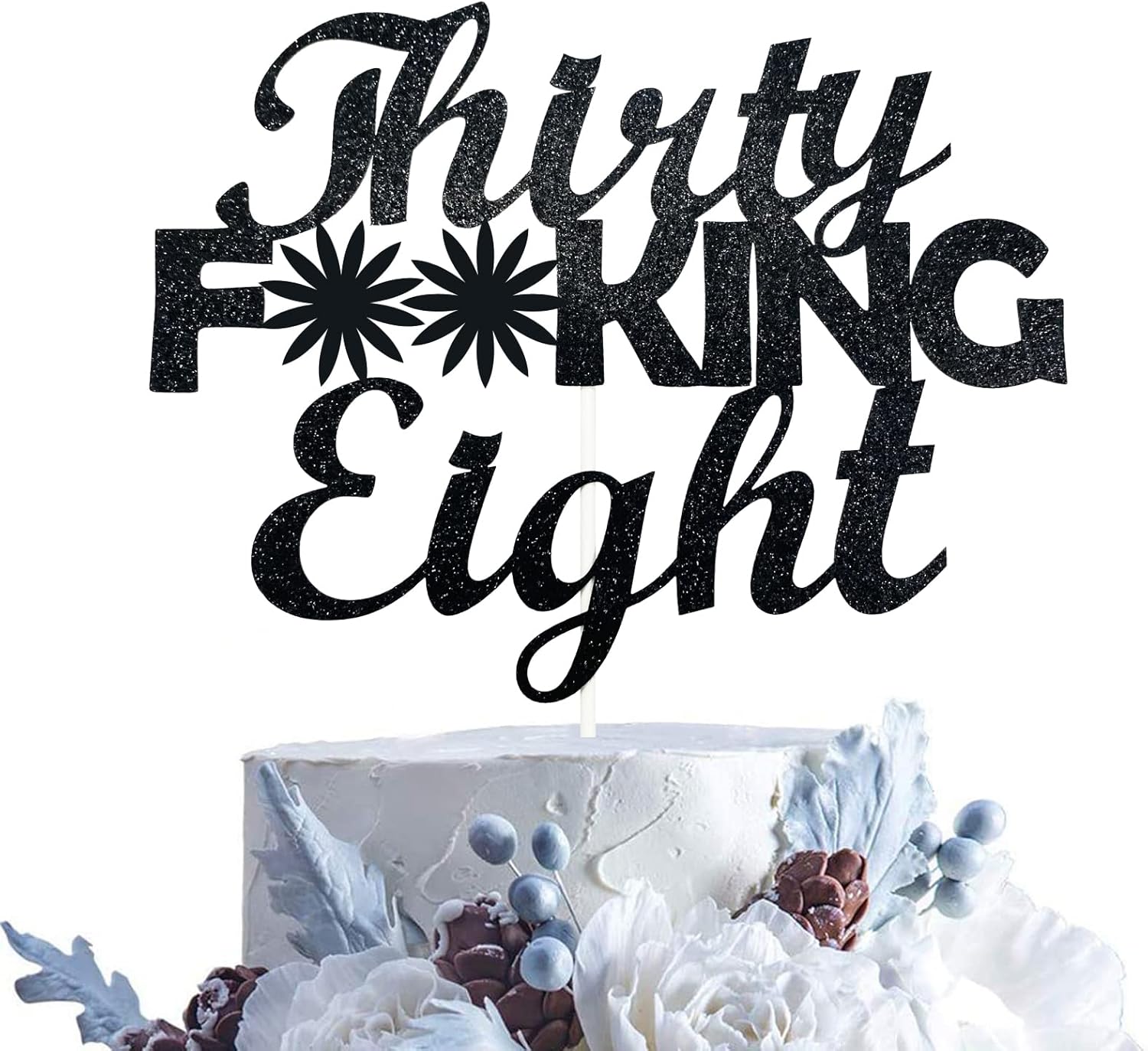 Amazon.com: Happy 38th Birthday Cake Topper Black Glitter Thirty Eight ...