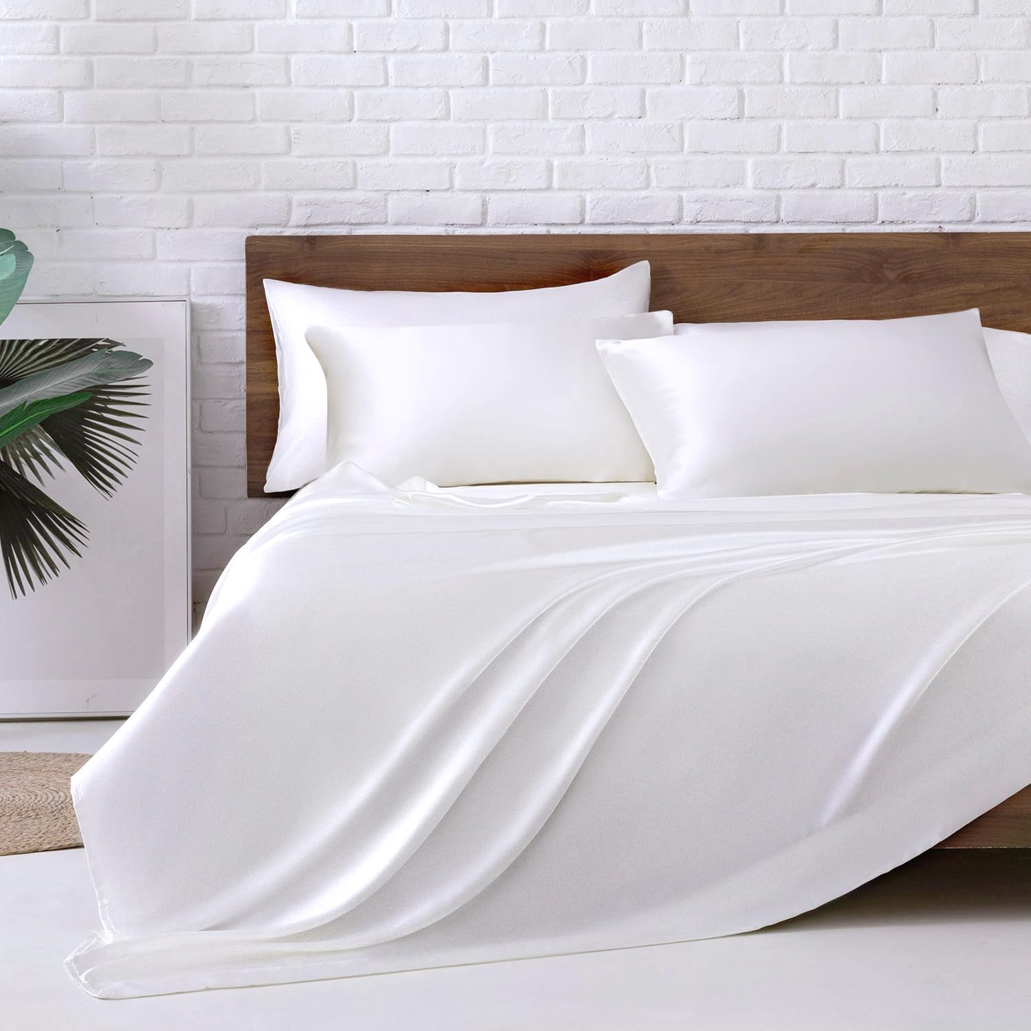 Amazon.com: MR&HM Satin Bed Sheets, Full Size Sheets Set, 6 Pcs Silky ...