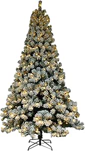 Amazon.com: 6FT Pre-Lit Snow Flocked Artificial Holiday Christmas Tree ...