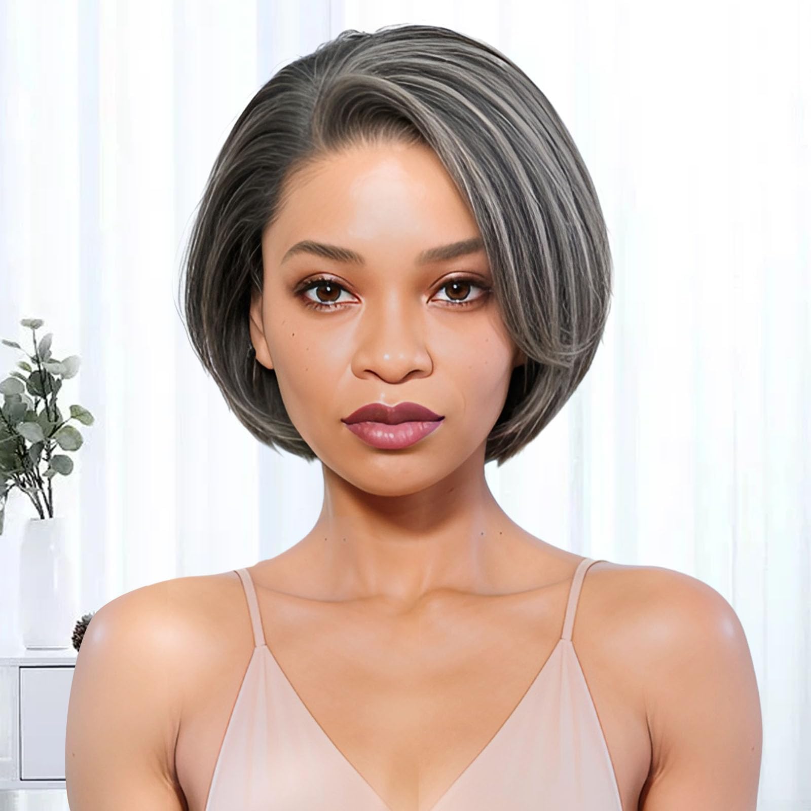 Amazon.com : BAOHUKE Salt And Pepper Human Hair Wigs Straight Grey ...