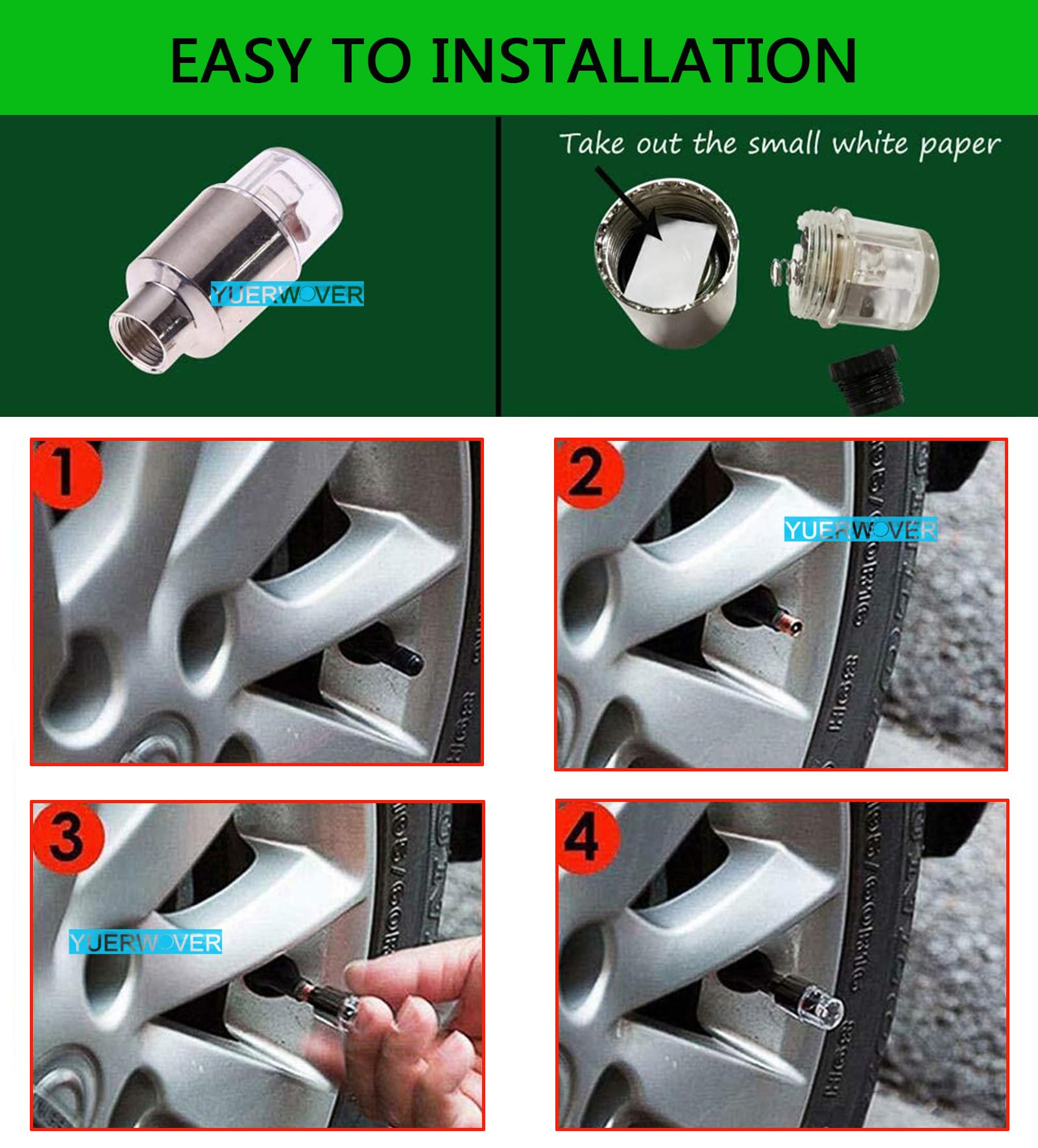 Snapklik.com : YUERWOVER 8 Pack LED Valve Stem Caps Lights For Car ...