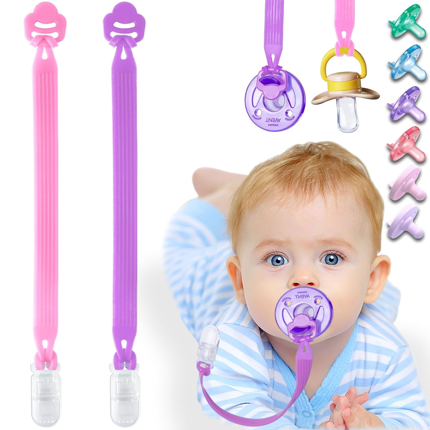 Amazon.com : Silicone Pacifier Clip with Adapter Ring for Philips Avent ...