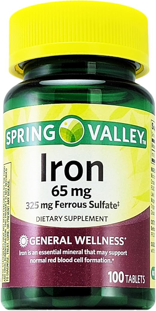 Amazon.com: Spring Valley Iron 65 mg 325 mg Ferrous Sulfate 100 Tablets ...