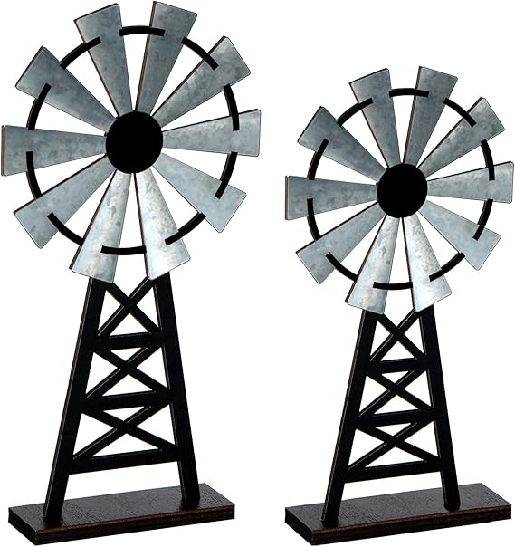 Amazon.com: Yalikop Set of 2 Wooden Farmhouse Windmill Table Top Decor ...