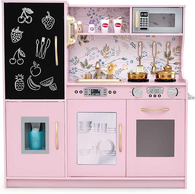 Amazon.com: HONEY JOY Kids Kitchen Playset, Wooden Little Chef Pretend ...