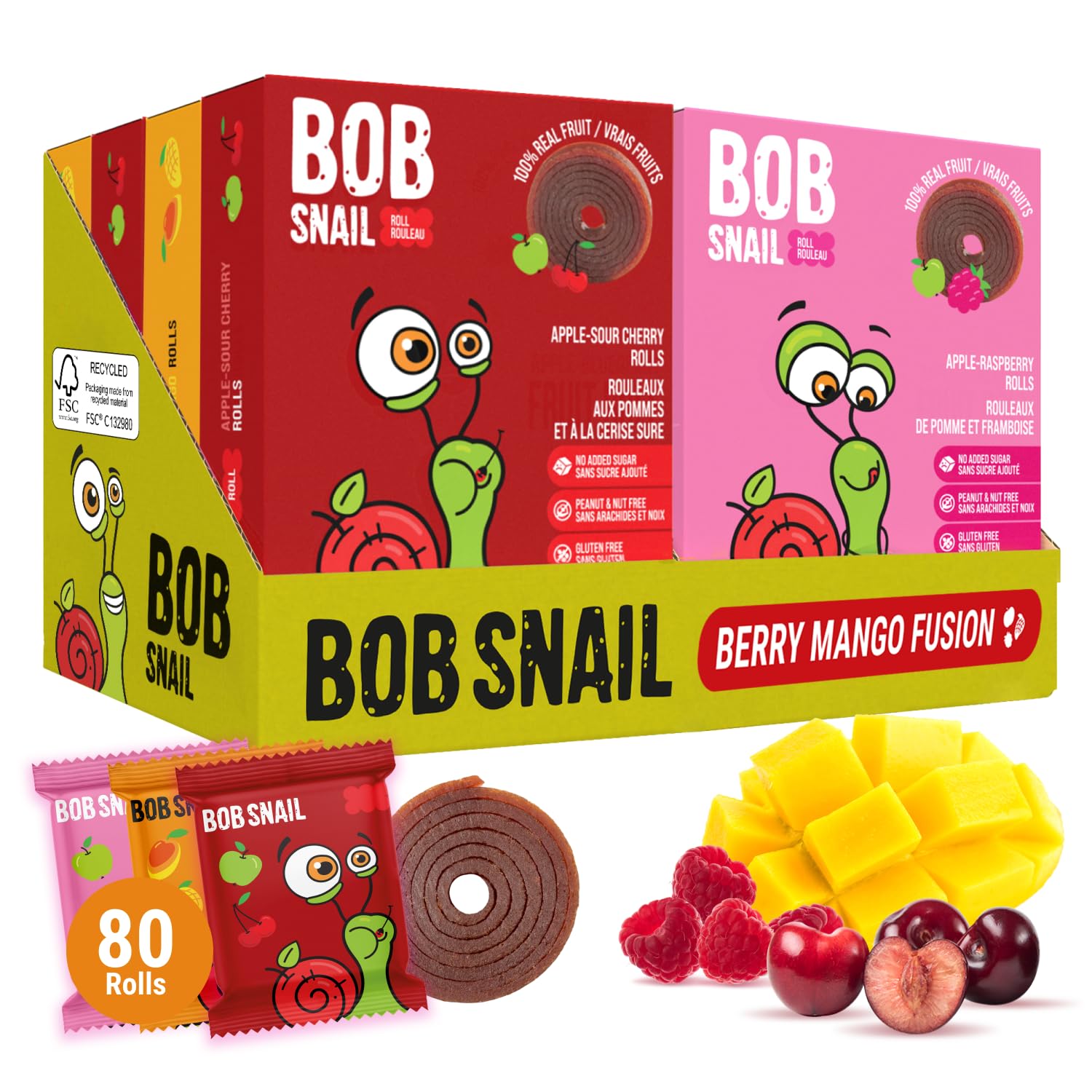 Bob Snail Healthy Snacks Sweet & Sour Family Pack - Fruit Rolls with ...