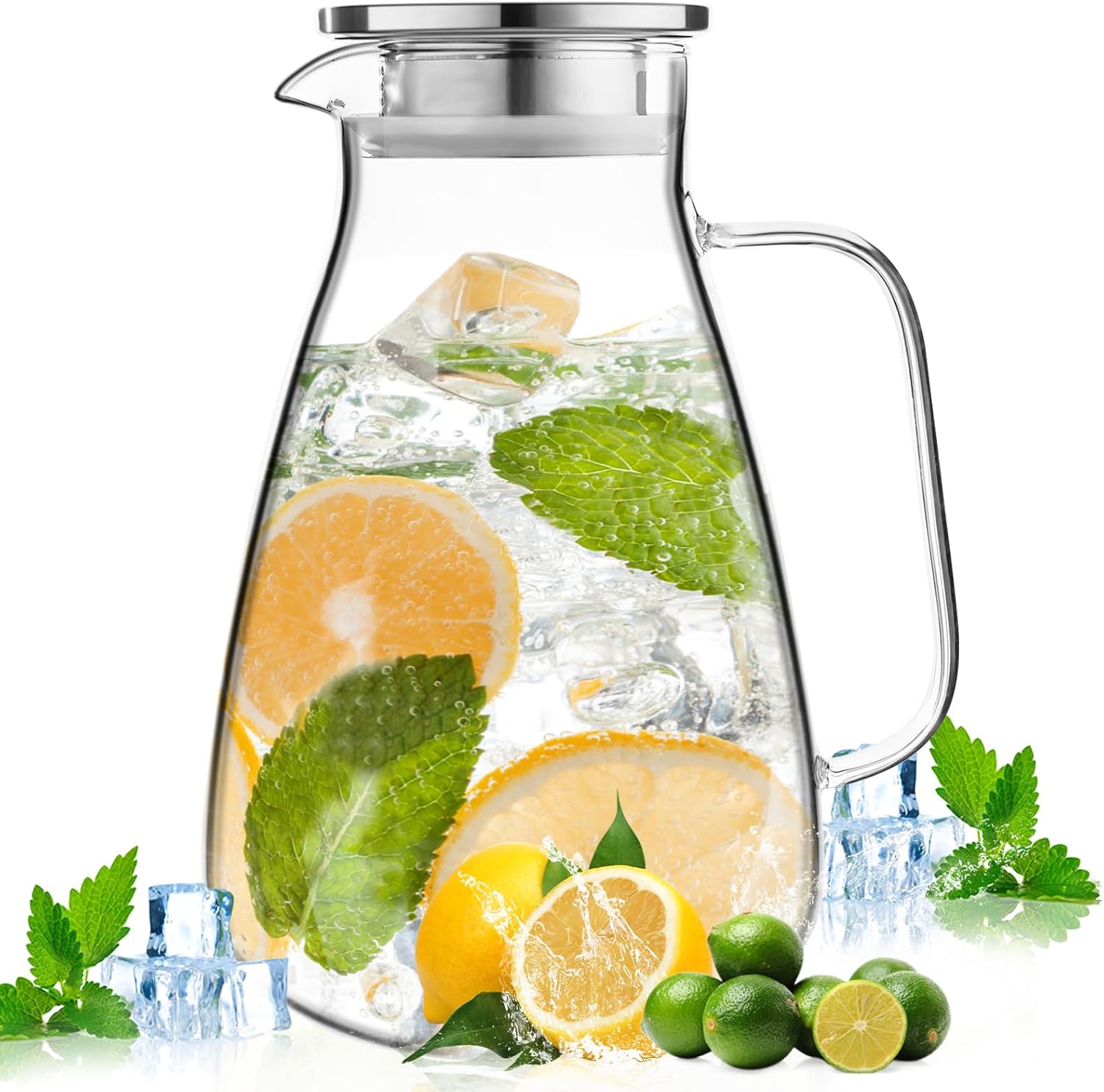 PARACITY Glass Pitcher with Lid and Spout 75oz/ 2.2L, Hot/Cold Glass ...