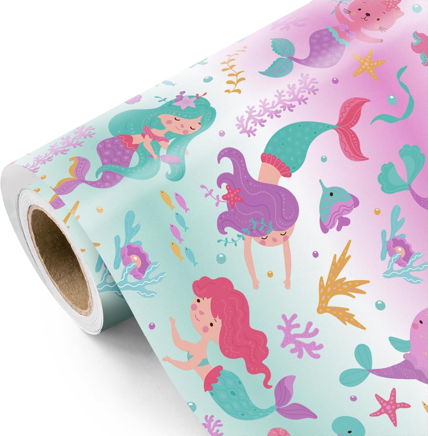 Amazon.com: WRAPAHOLIC Mermaid Wrapping Paper Roll - Mini Roll - 17 ...