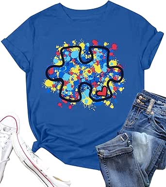 Autism Awareness T Shirt Women Autistic Support Graphic Tee Shirt ...