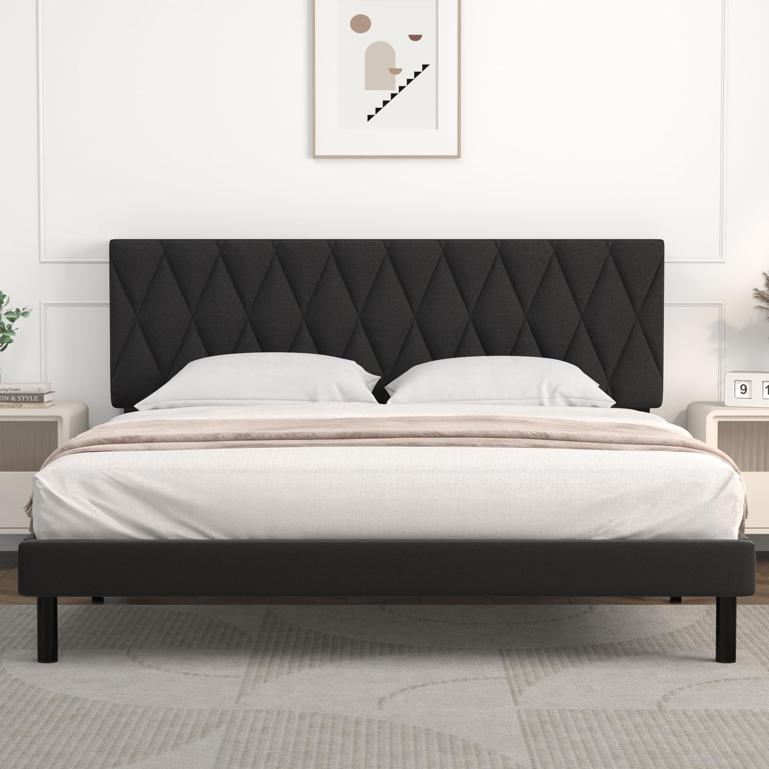 Buy IYEE NATURE King Bed Frame Upholstered Platform with Headboard and ...