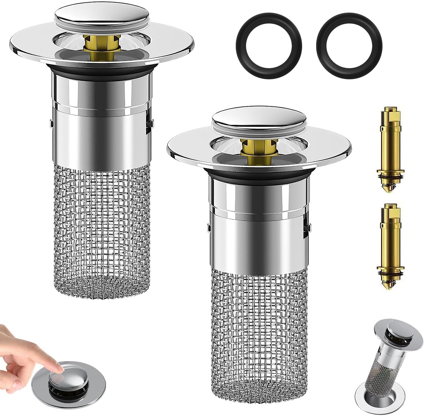 2Pcs Bathroom Sink Stopper Hair Catcher,Stainless Steel Pop Up Brass ...