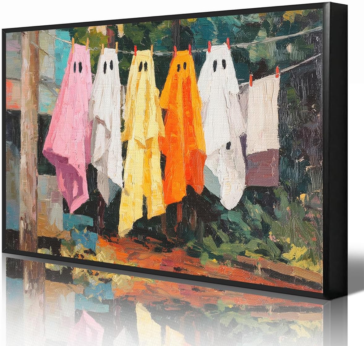 Amazon.com: Ghost Canvas Wall Art, Colorful Ghosts on Clothesline ...