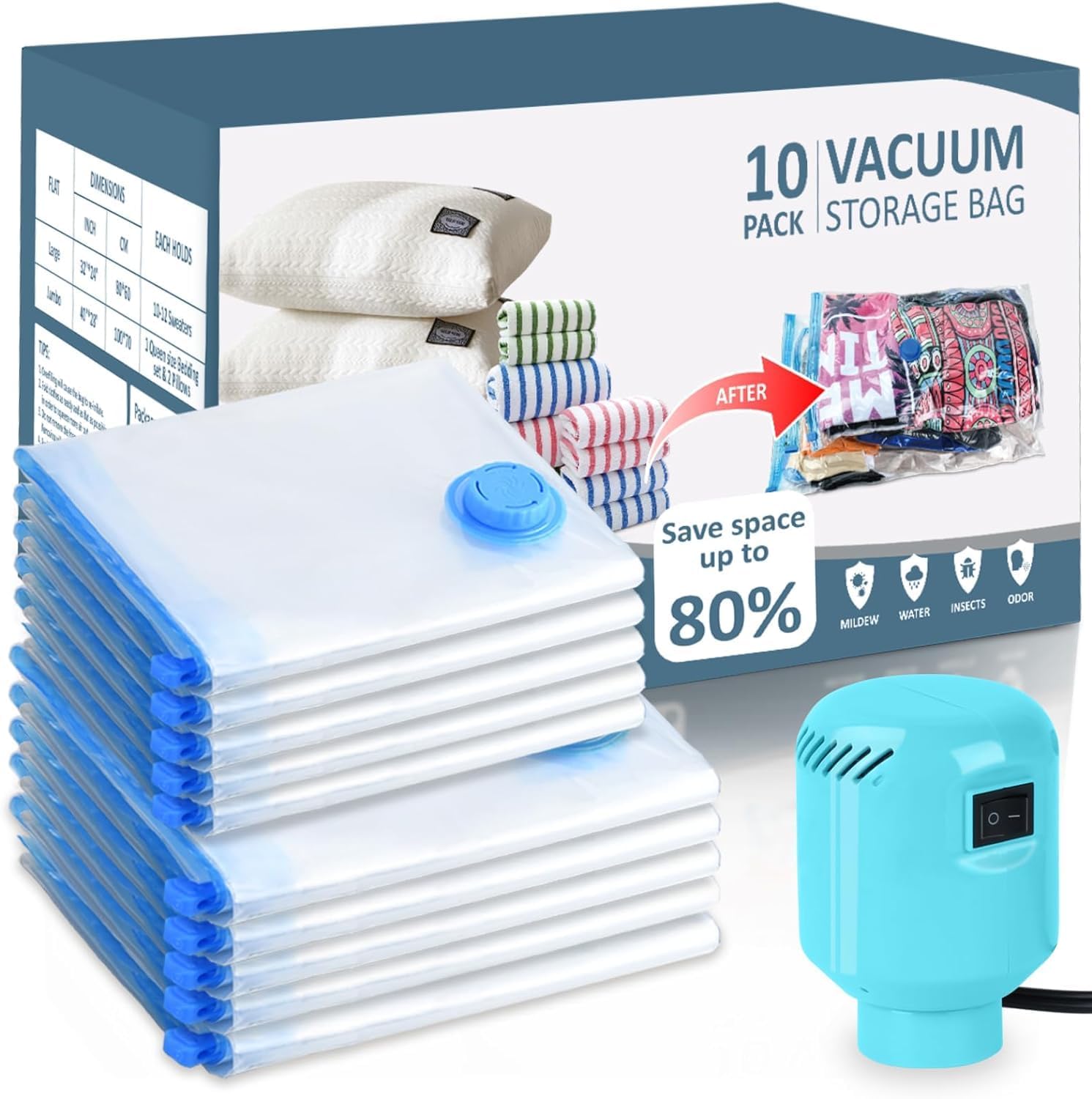 HOTBAG Large Vacuum Storage Bags with Electric Pump 10 Pack (5 Jumbo/5 ...