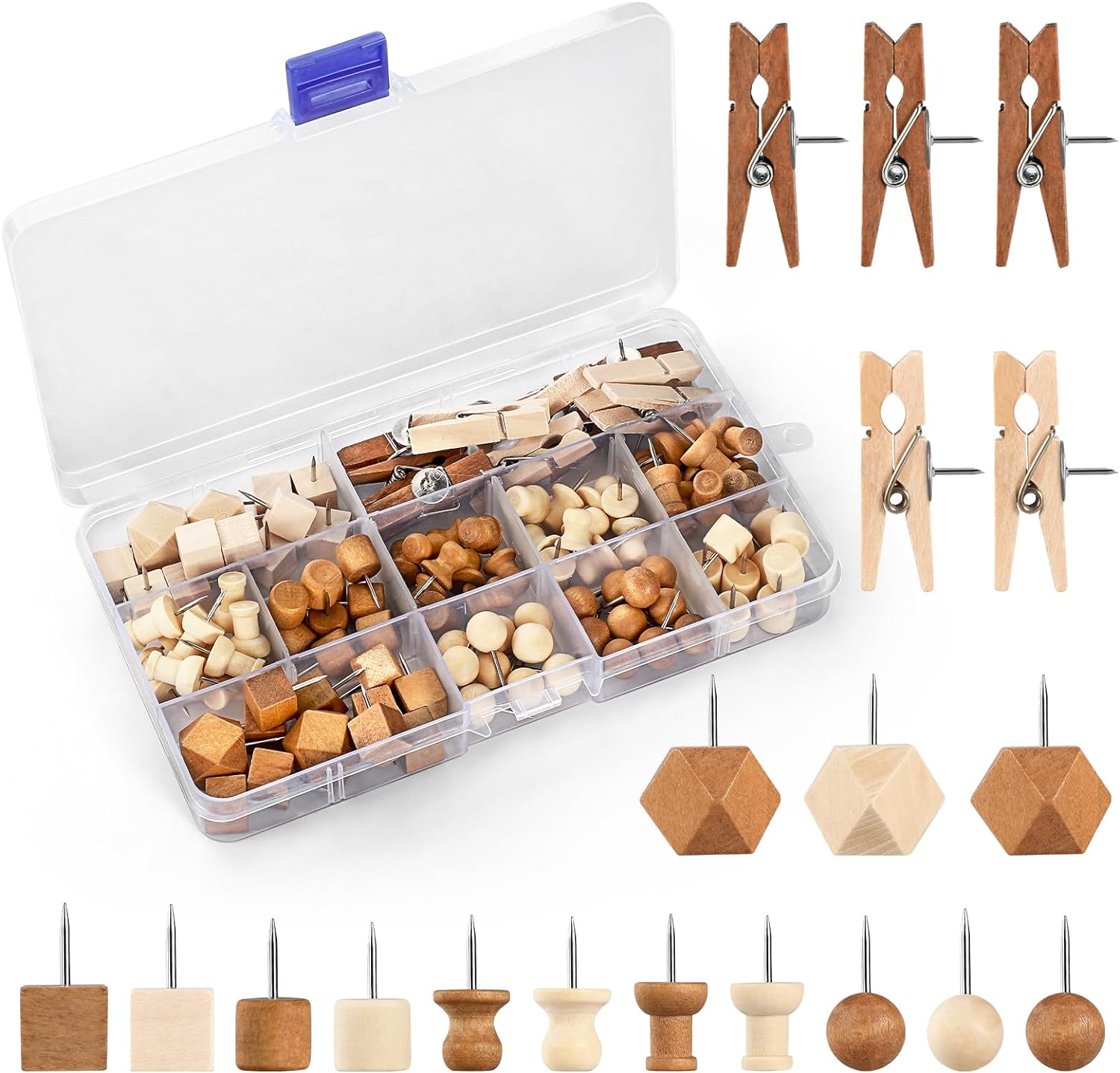 Amazon.com: 114Pcs Decorative Push Pins in 7 Types and 2 Colors Wooden ...