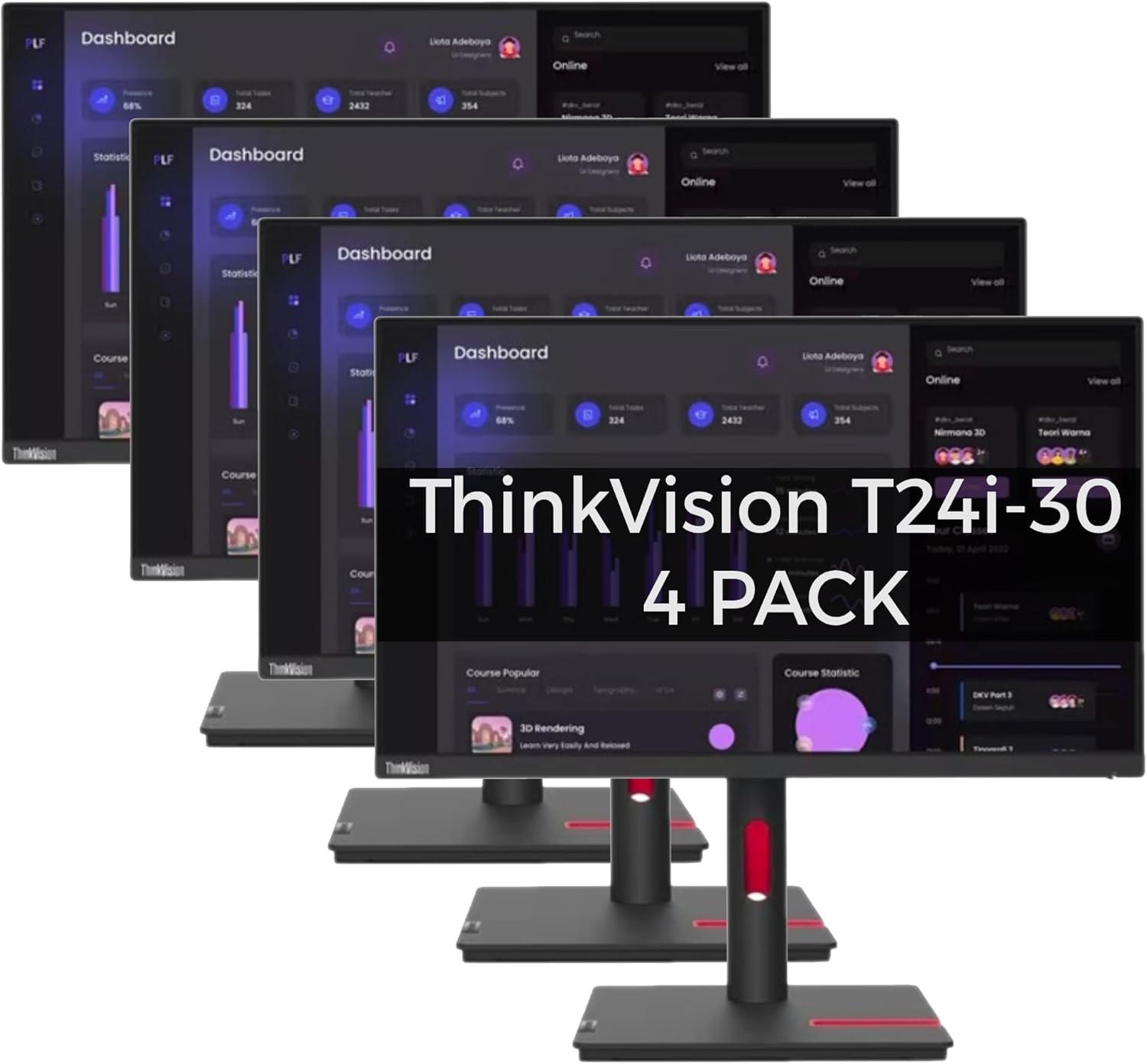 Lenovo ThinkVision T24i-30 24" Full HD WLED LCD Monitor - Raven Black ...