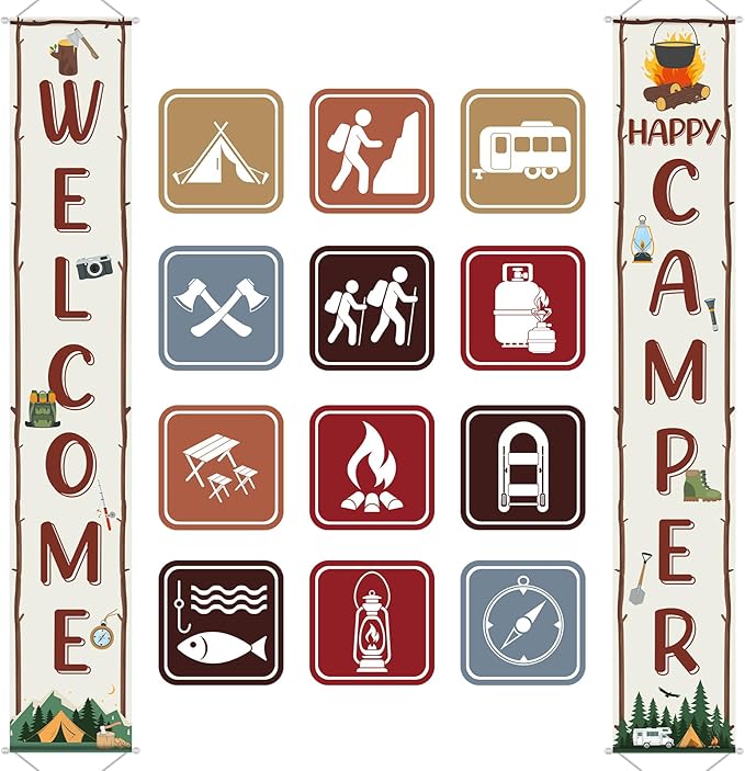 Amazon.com: Lonfliness Camping Party Decorations Set Welcome Happy ...