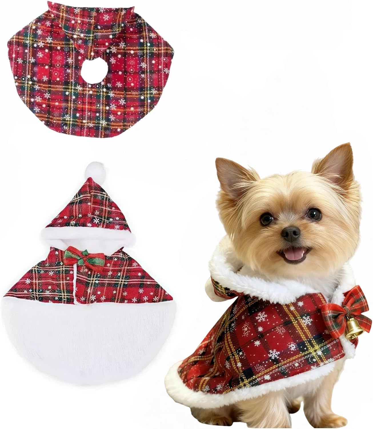 Amazon.com : Christmas Pet Cape with Hat, Plaid Snowflake Dog Cat Cloak ...