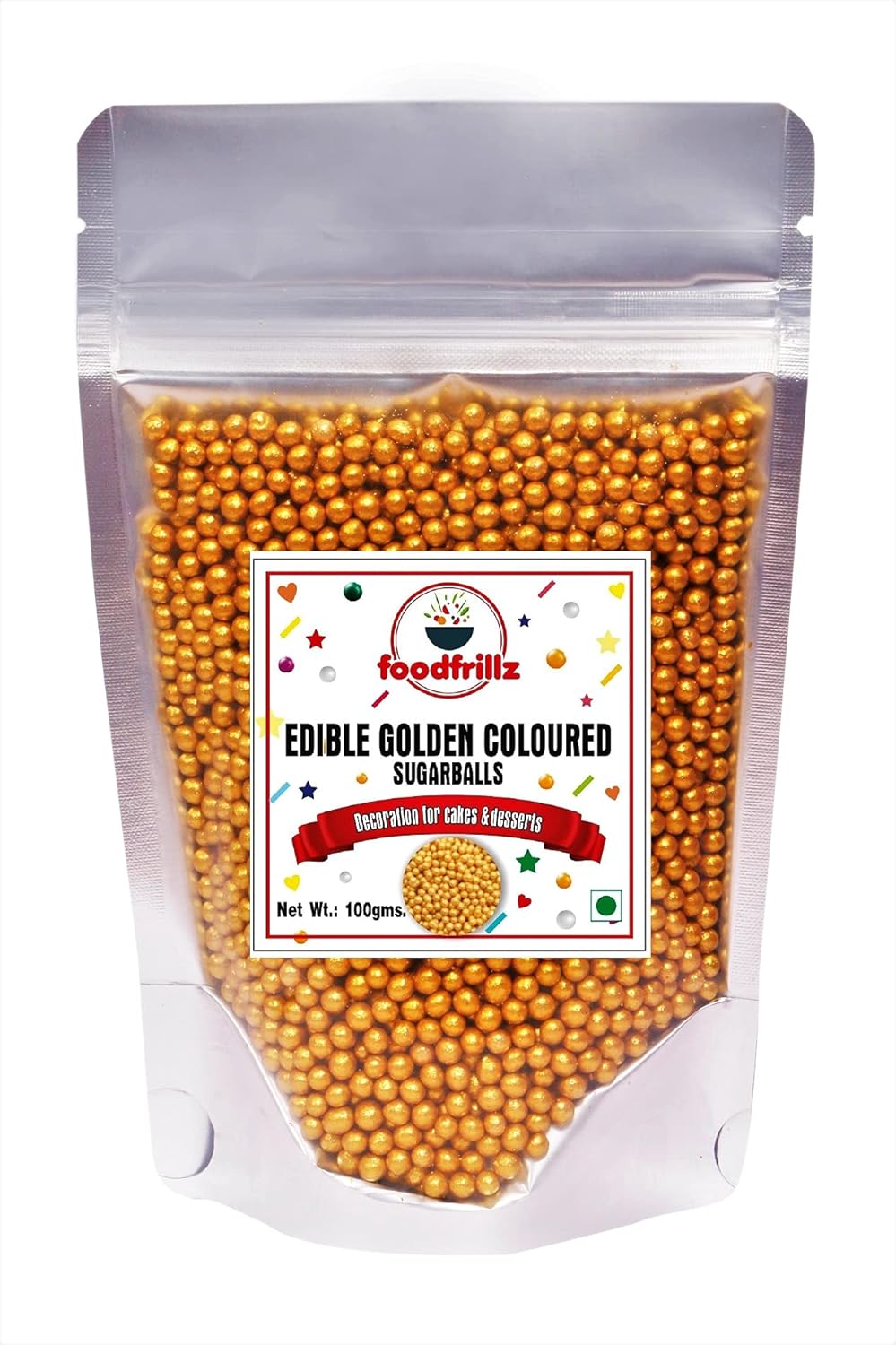 foodfrillz Golden Balls,100 g Sugar Sprinkles for Cake Decoration ...