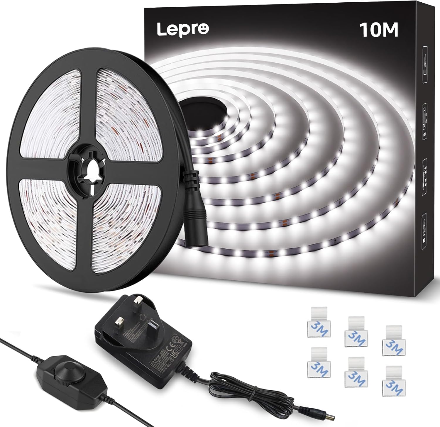 Lepro White LED Strip Light 10M, 2000lm Dimmable LED Lights, 24V UK ...