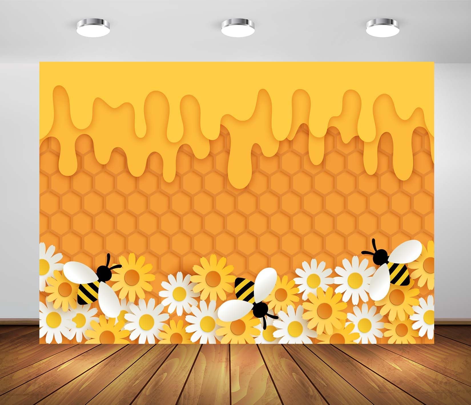 Amazon.com : BELECO 7x5ft Fabric Honey Bee Backdrop Dripping Honey ...