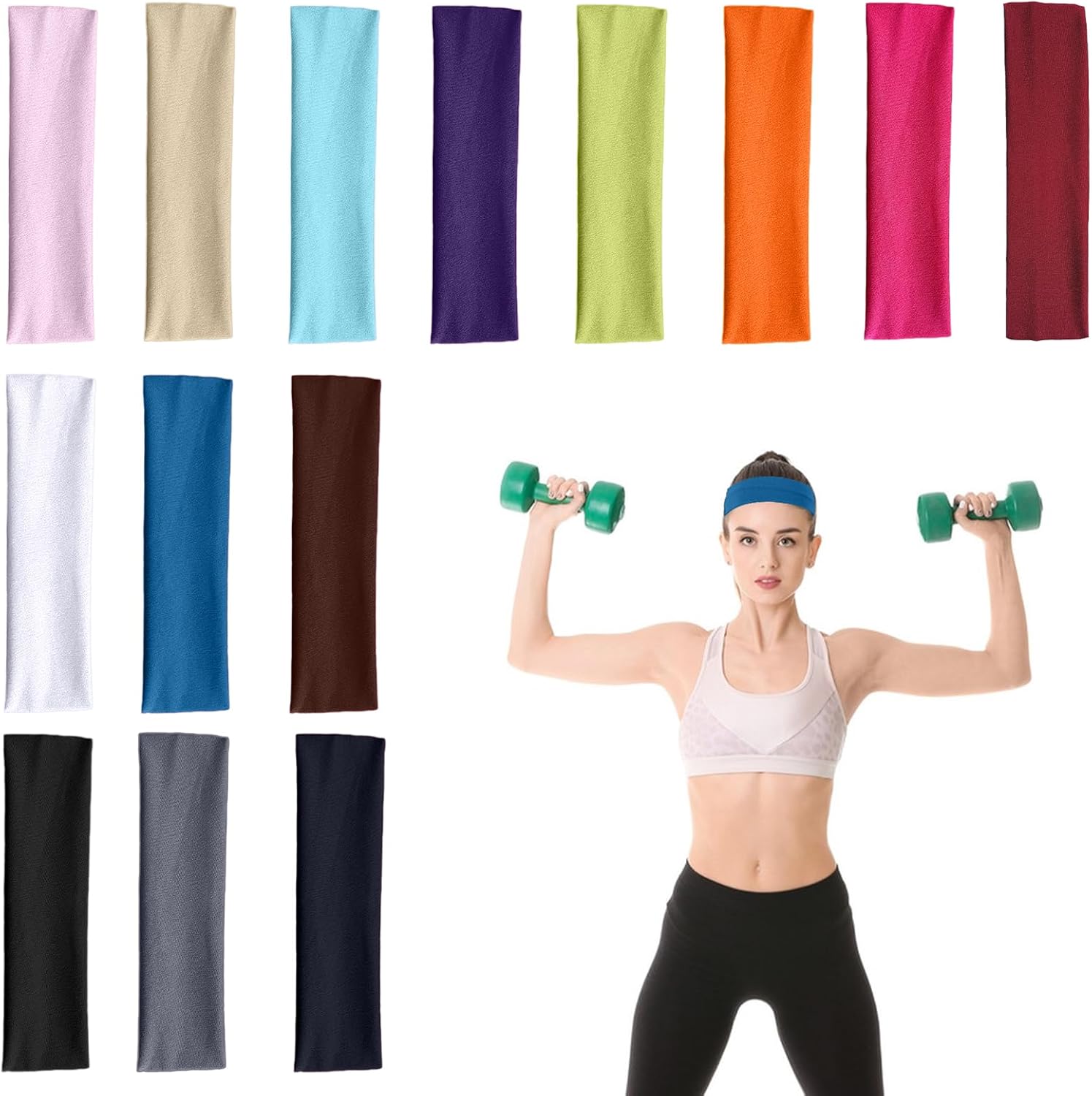 14 Pcs Plain Stretchy Headbands, VEGCOO Soft Sports Headband HairBands ...
