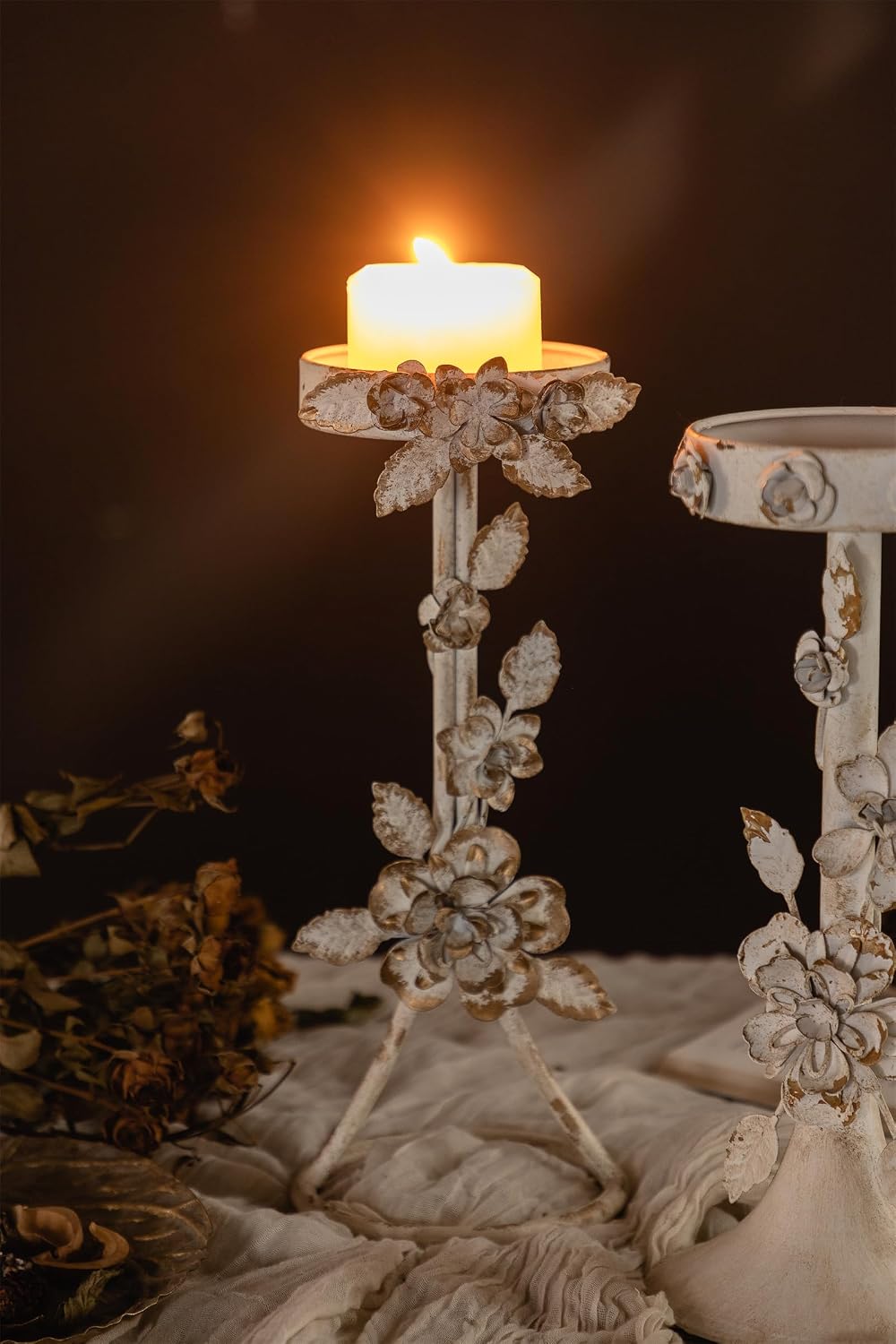 Amazon.com: Chippy Distressed Metal Vintage Style Floral Candle Holder ...