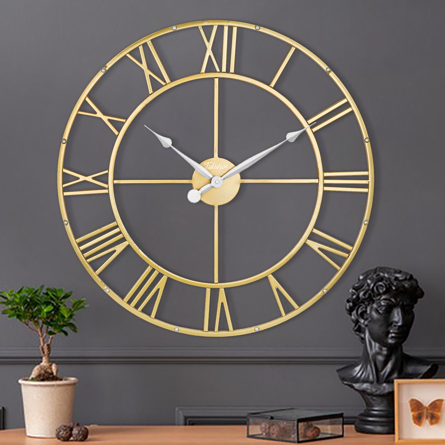 Tulivios Gold 24 inch Large Wall Clock, Wall Clocks Decorative Living ...