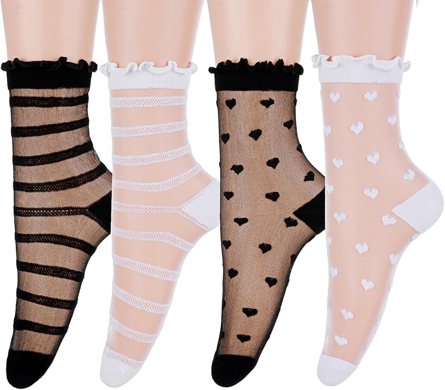 Amazon.com: 4Pairs Sheer Ankle Socks Women, See Through Ruffle Socks ...
