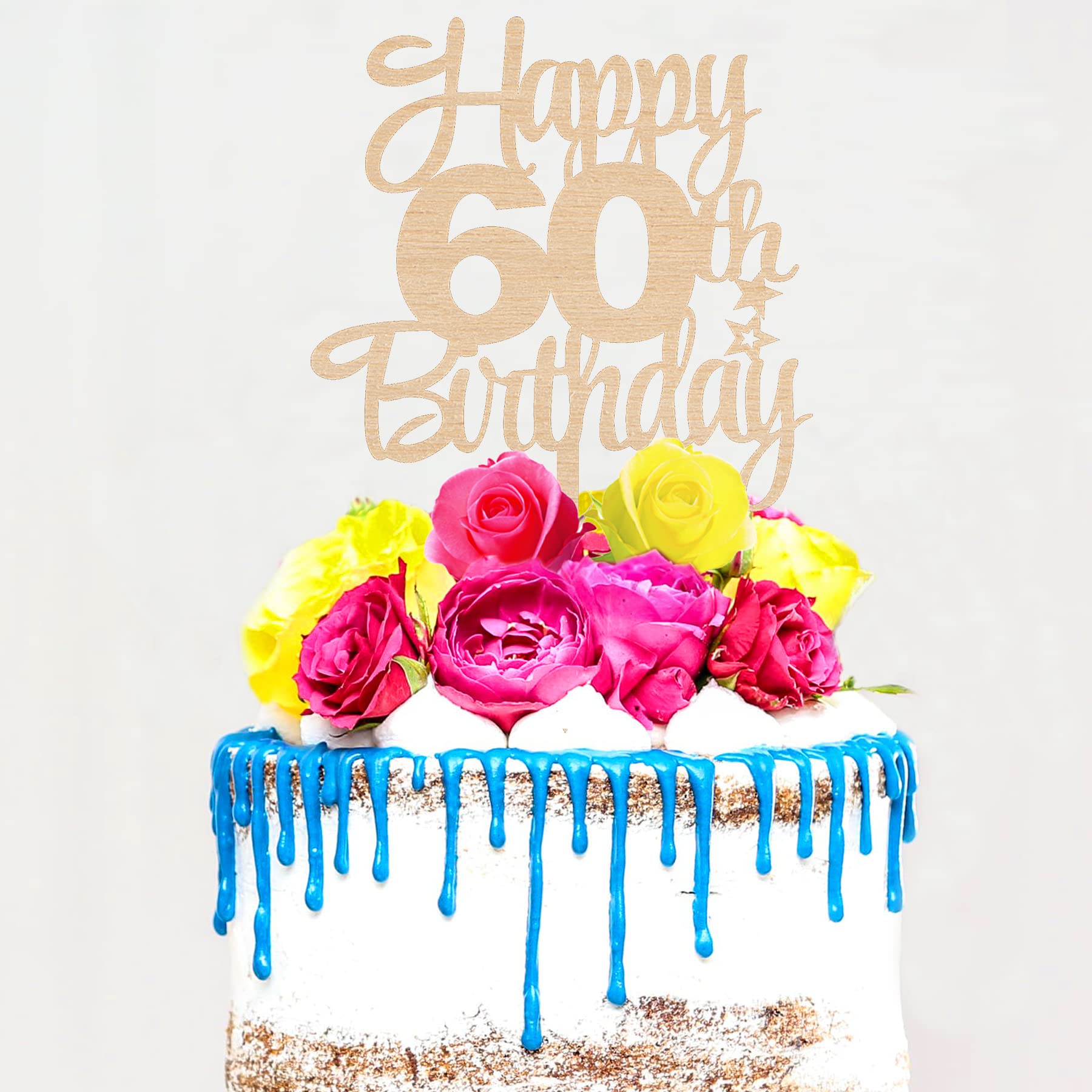 60th Birthday Cake Topper For Women Men Wooden Happy 60th | Desertcart ...