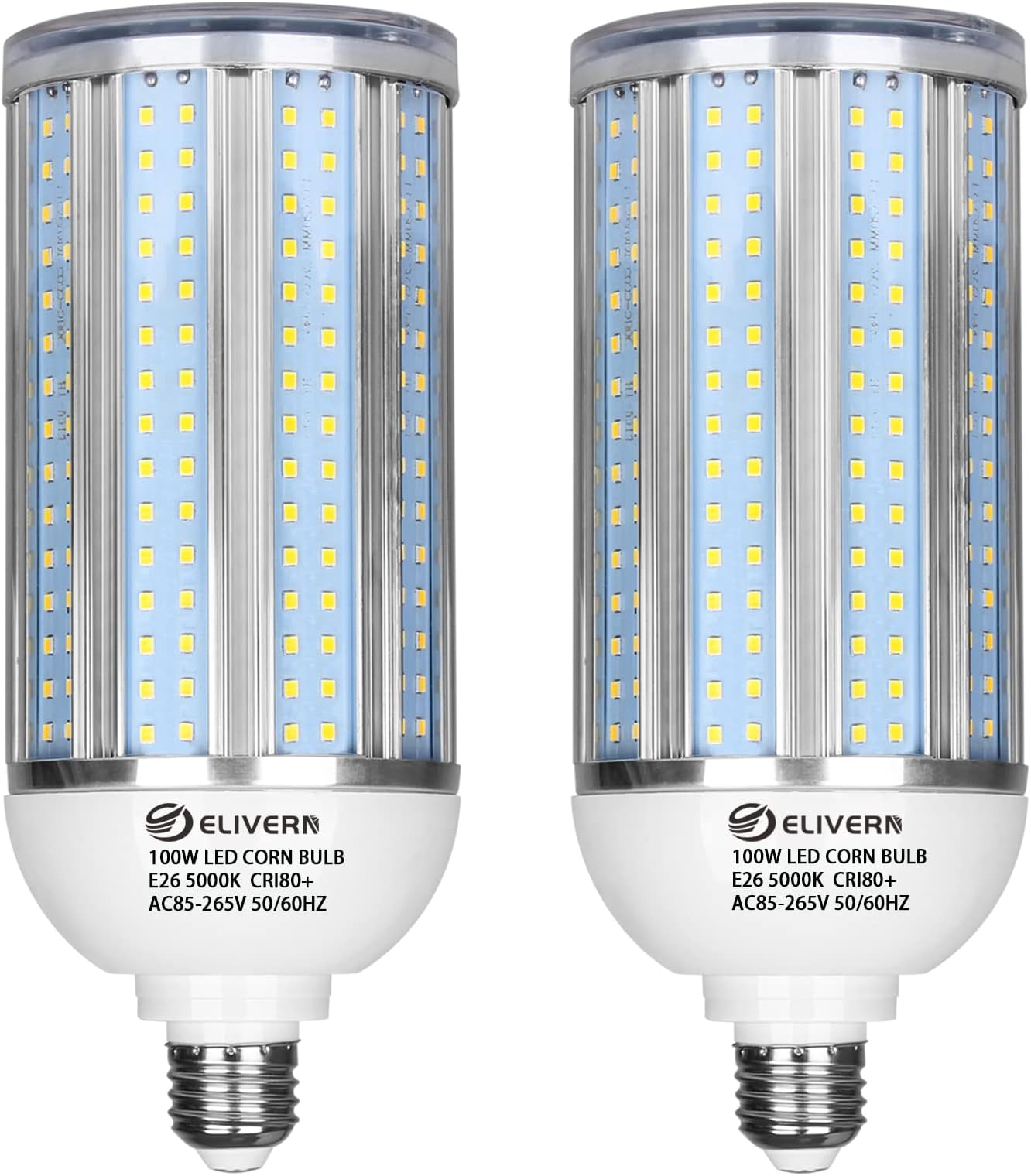 100W LED Corn Light Bulb 2 Pack, 10000 Lumen 5000K Daylight White E26 ...