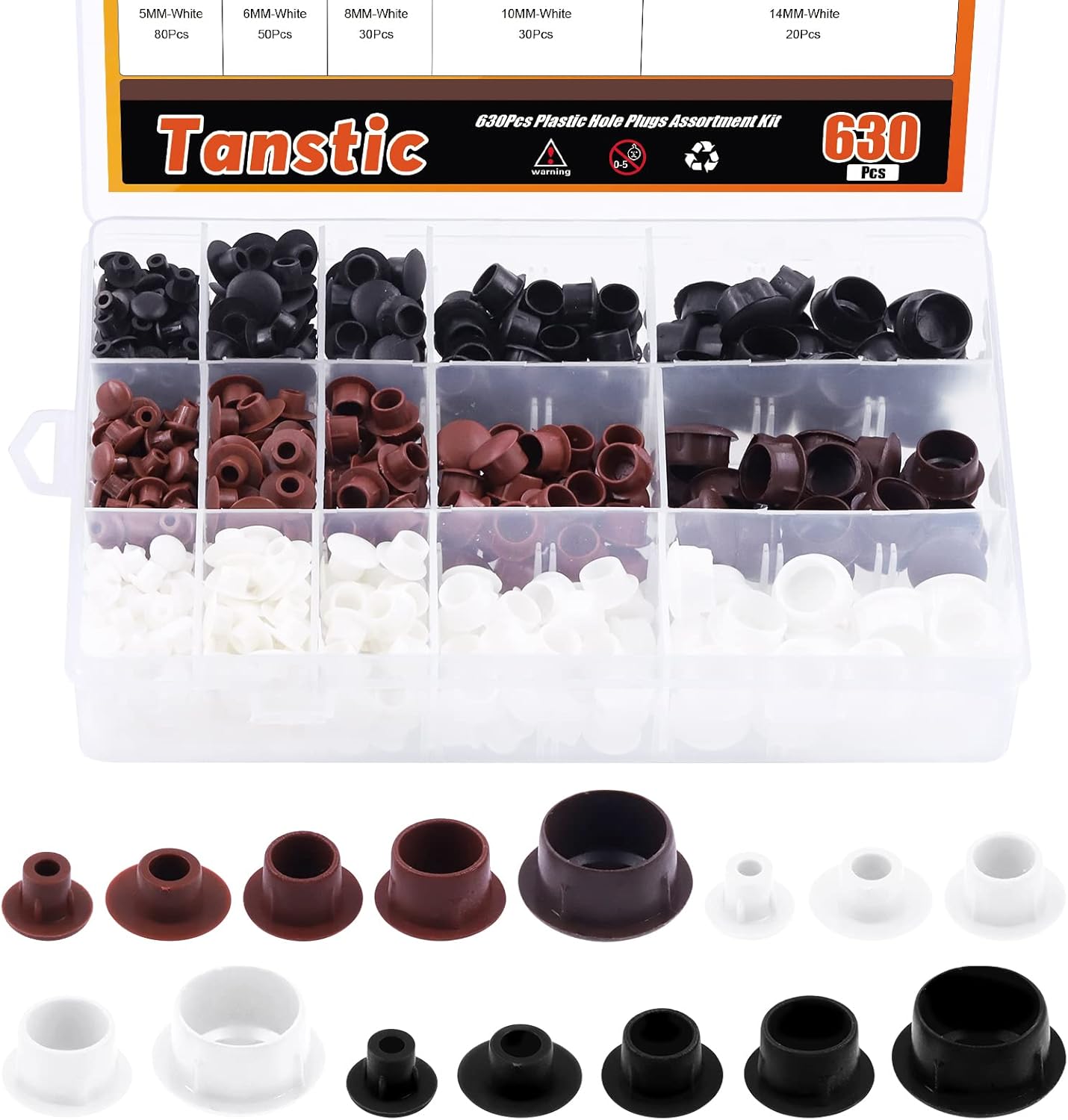 Tanstic 630Pcs Plastic Hole Plugs - 5mm 6mm 8mm 10mm 14mm Round Button ...