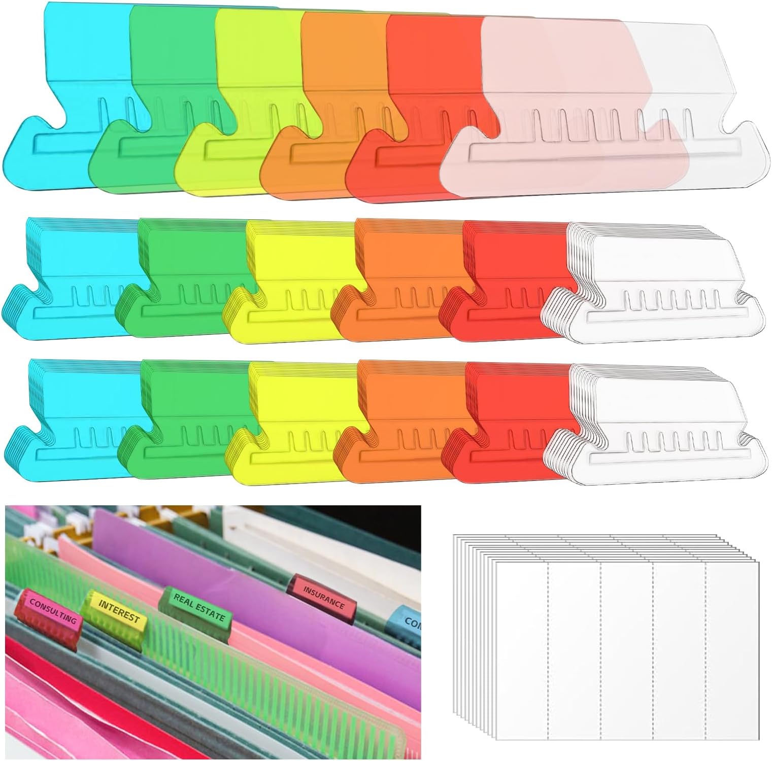 Amazon.com : 75 Pack Hanging File Folder Tabs 75 Pack Inserts Paper ...
