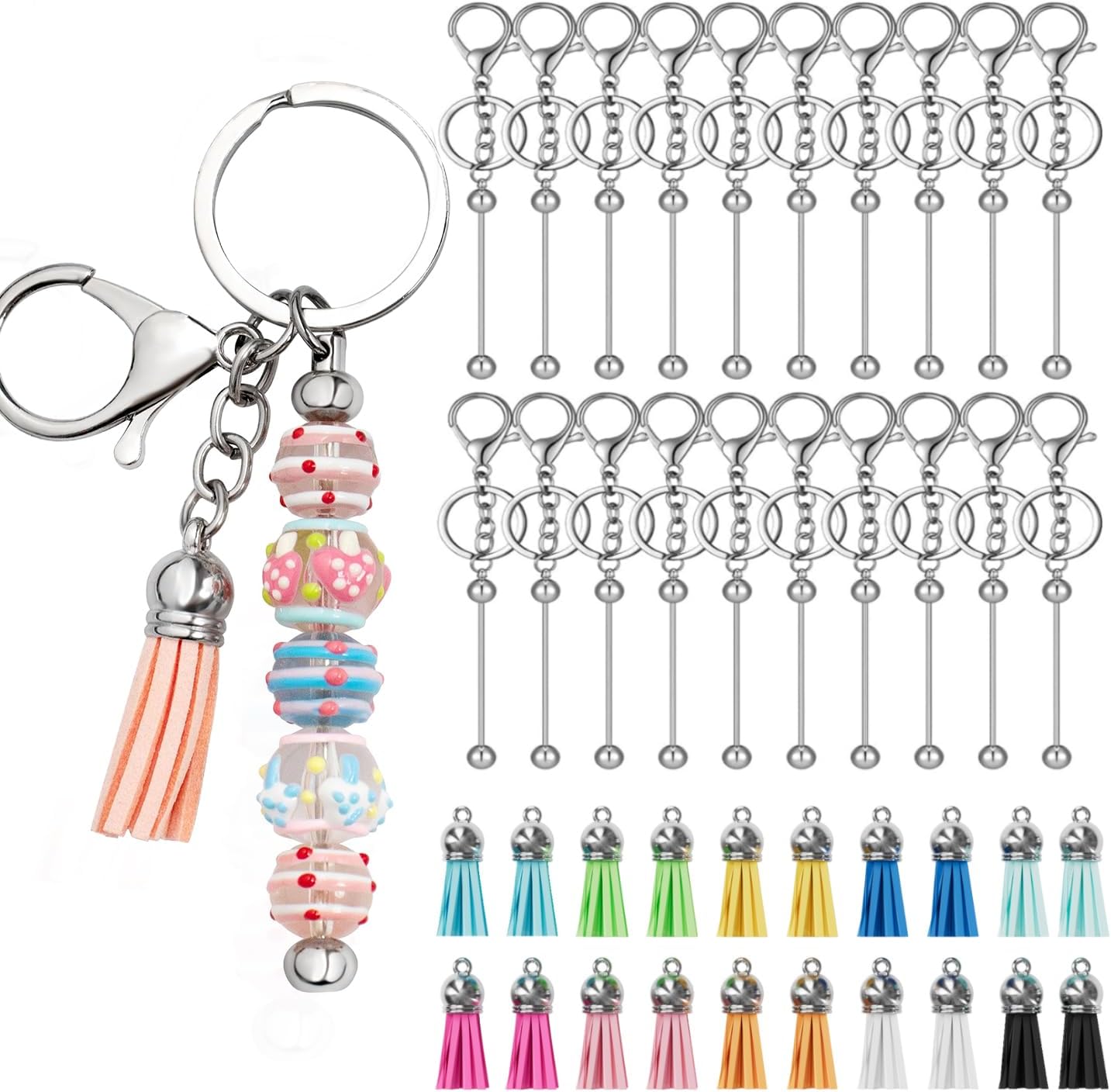 Amazon.com: 40 Pcs Beadable Keychains Bars - DIY Blank Beaded Keychain ...