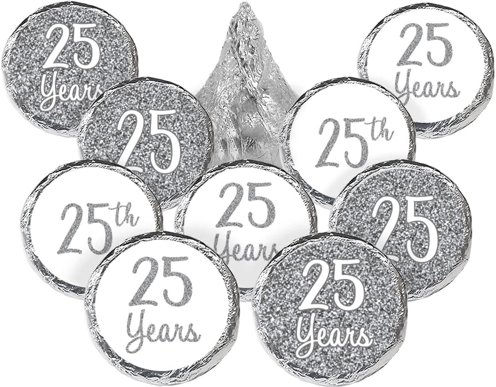 Amazon.com: Silver 25th Anniversary Party Favor Stickers - 180 Labels ...