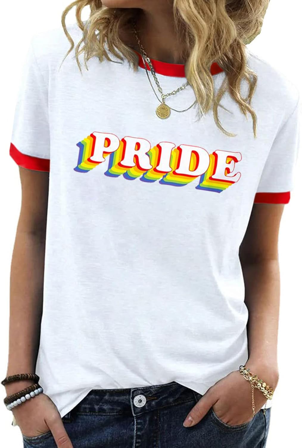 YZMI Pride Shirts for Women Pride Month Rainbow Graphic T-Shirt LGBTQ ...
