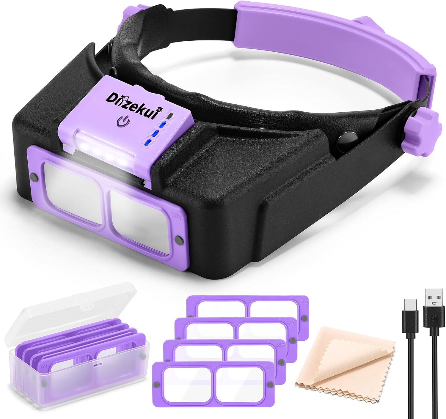 Amazon.com: Dilzekui Headband Magnifier with LED Light, Rechargeable ...
