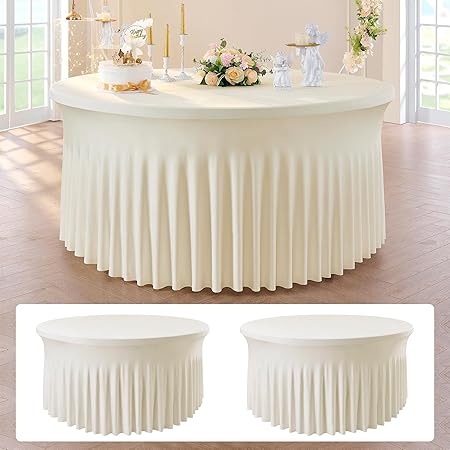 Amazon.com: 2 Pack Ivory Round Spandex Tablecloth 72 in,Wrinkle Free ...