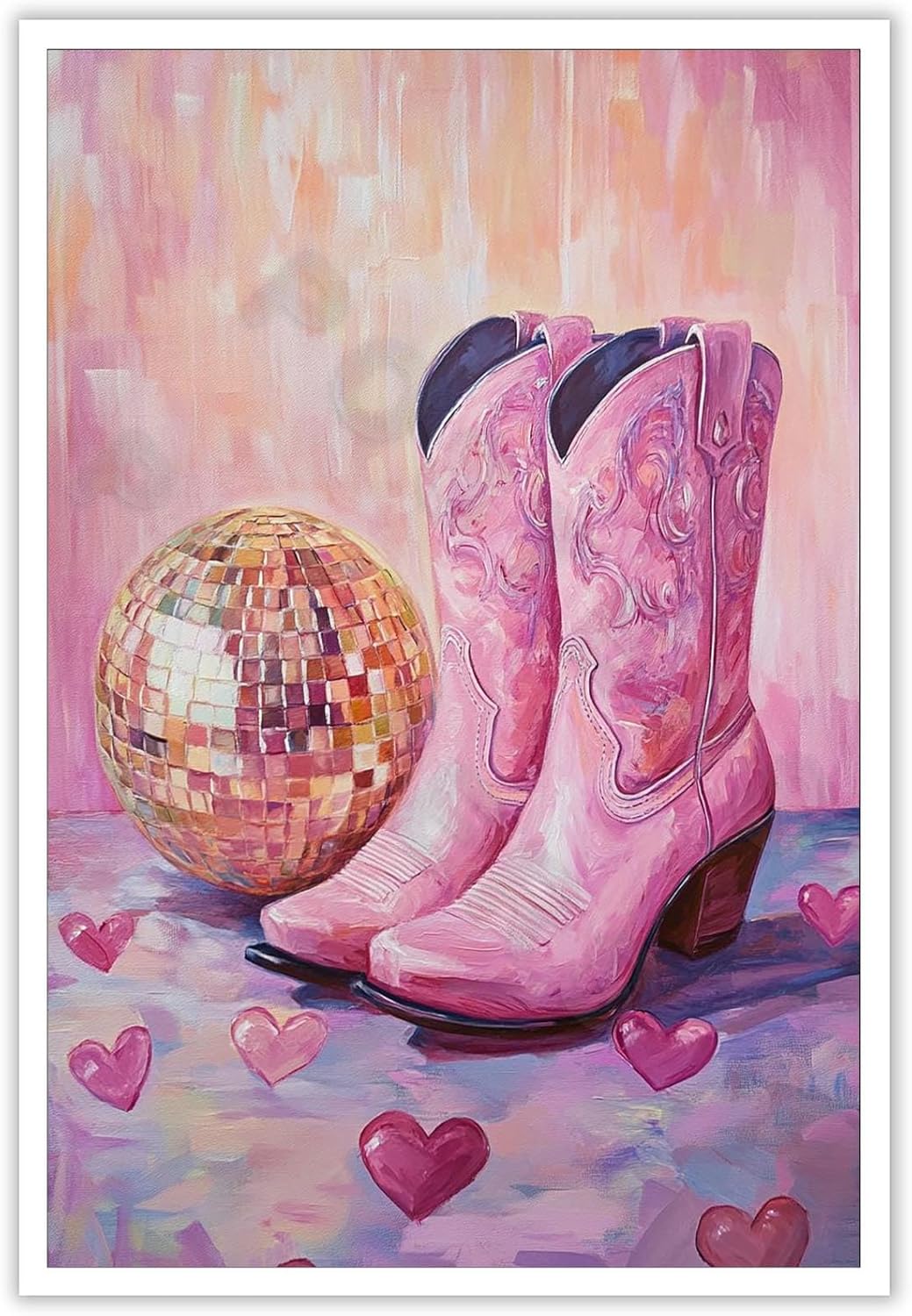 Amazon.com: LUTYQNG Trendy Valentines Day Pink Cowgirl Boots Disco Ball ...