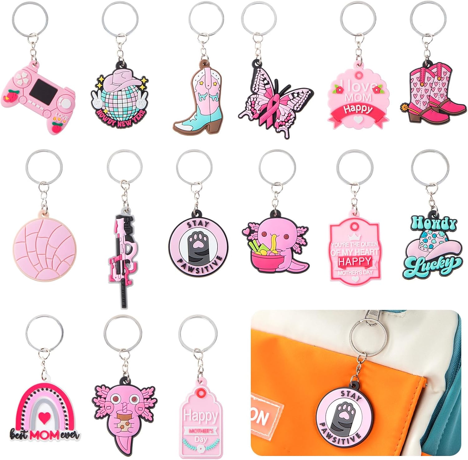 Amazon.com: JSMIECO 15pcs Pink Keychain Keyring, Silicone Keyring Key ...