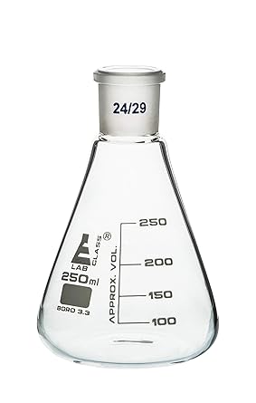 Amazon.co.jp: Erlenmeyer フラスコ 250ml – 24/29 ジョイント 交換可能 – ホウケイ酸ガラス – 円錐形 ナローネック – Eisco Labs : 産業 ...