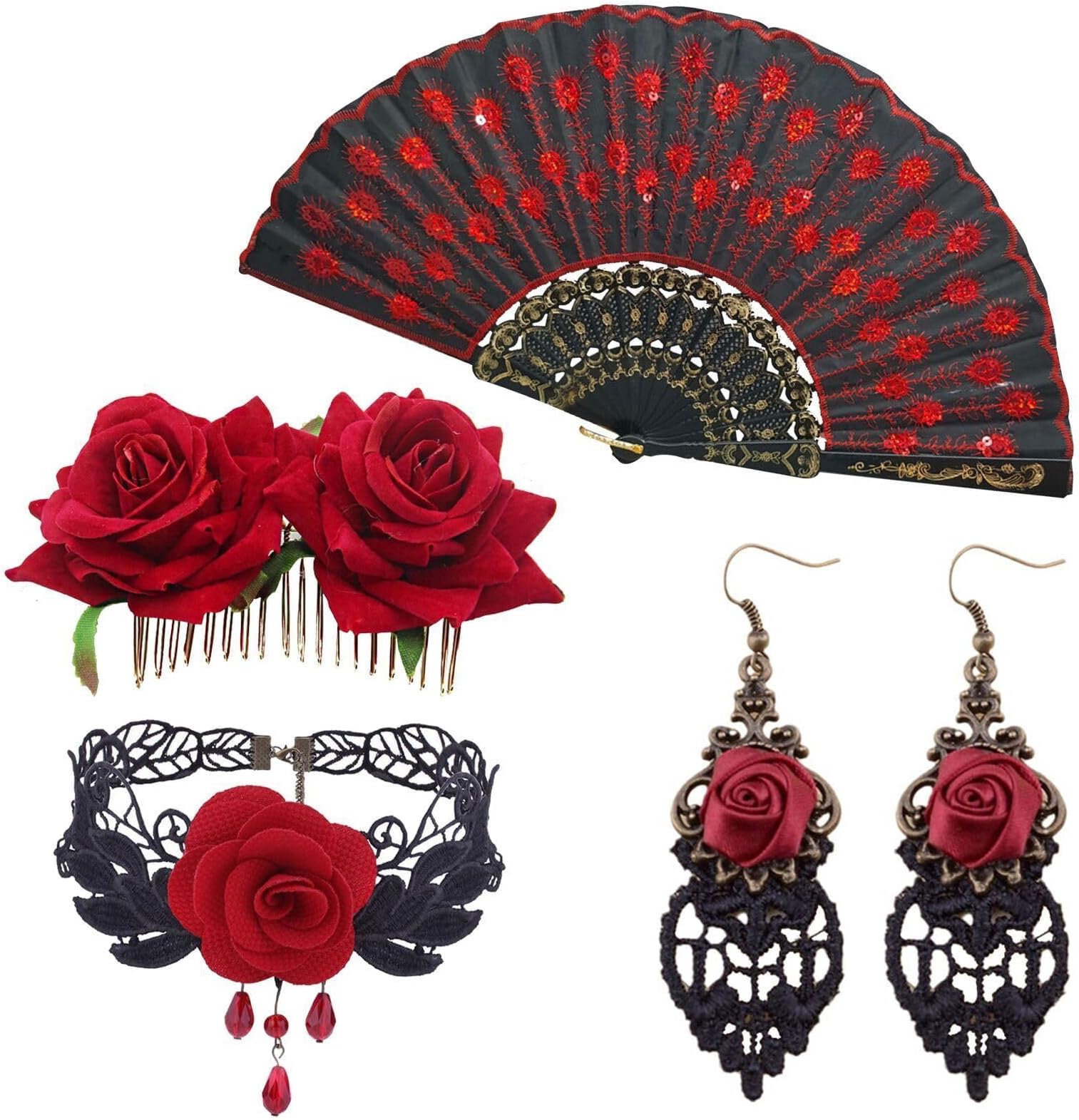 Amazon.com: Flamenco Women Accessories Red Rose Flower Hair Clip ...