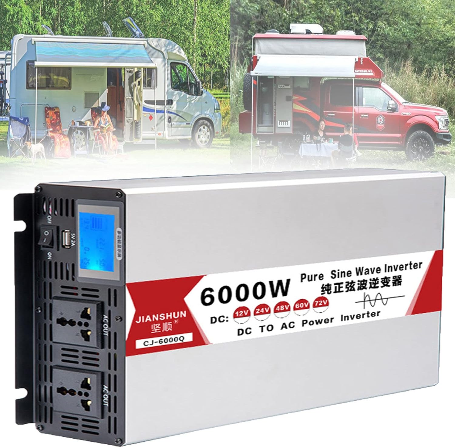 Amazon.com: 4000W 5000W Pure Sine Wave Power Inverter 6000W 7000W 8000W Transformer DC 12V 24V ...